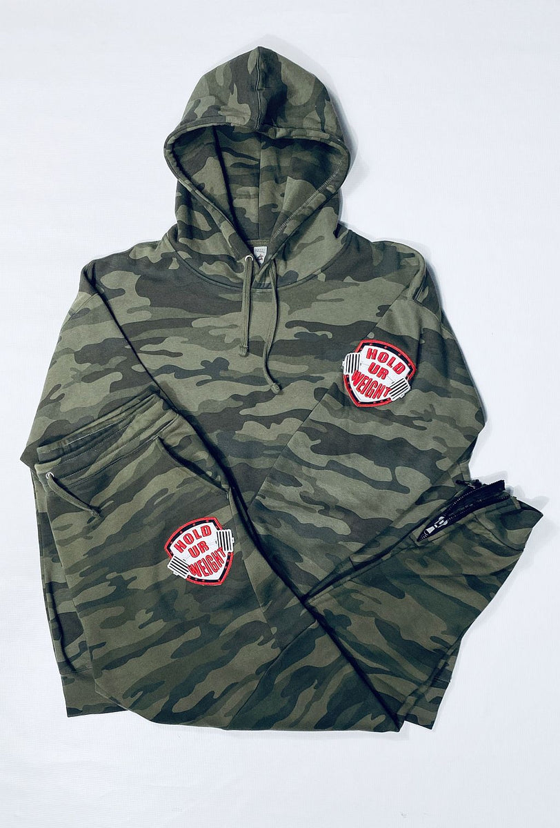 Camouflage Jogger Sets Zippered Legs Embroidered Logo – Hold Ur Weight